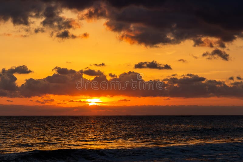 Dramatic Sunset Over Ocean. Sky with Clouds Stock Photo - Image of ...