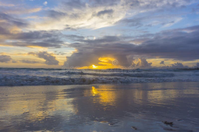 Dramatic Sunset Over Ocean Waves. Clouds Stock Image - Image of ...