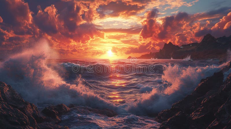 Breathtaking Cliffside View Sunset Ocean Waves Colorful Sky Stock ...