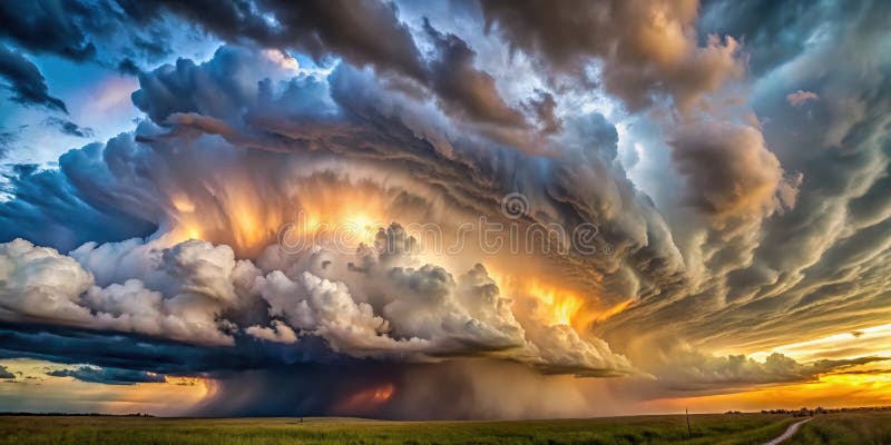 Dramatic Sunset Over a Rolling Prairie with a Majestic Supercell ...