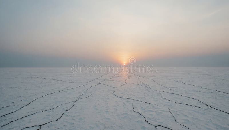 Dramatic Sunset Over Salt Desert with Cracked Landscape Stock ...