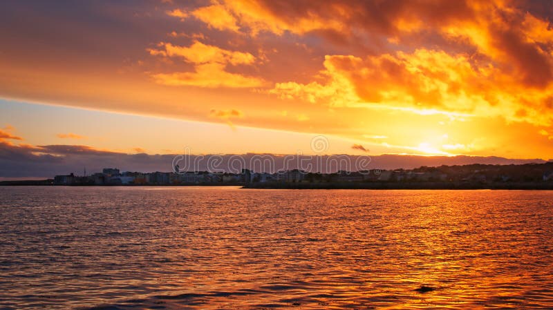 Dramatic Sunset Over Salthill Beach at Galway Bay, Ireland Stock Image ...