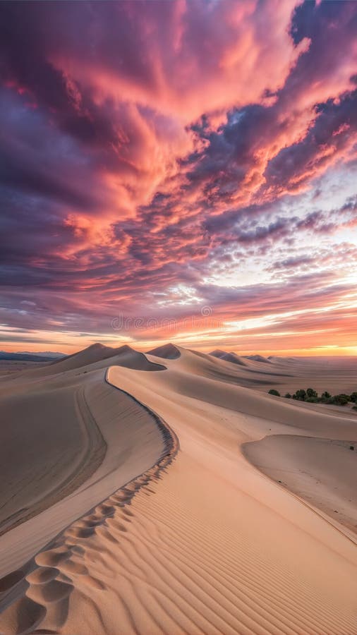 Dramatic Sunset Over Sand Dunes Stock Illustration - Illustration of ...