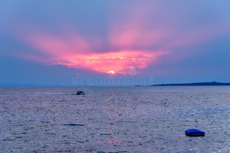 Dramatic Sunset Over Sea in Greece. Stock Image - Image of feature ...