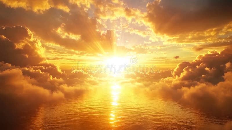Dramatic Sunset Over the Sea with Rays of Golden Light and Clouds ...