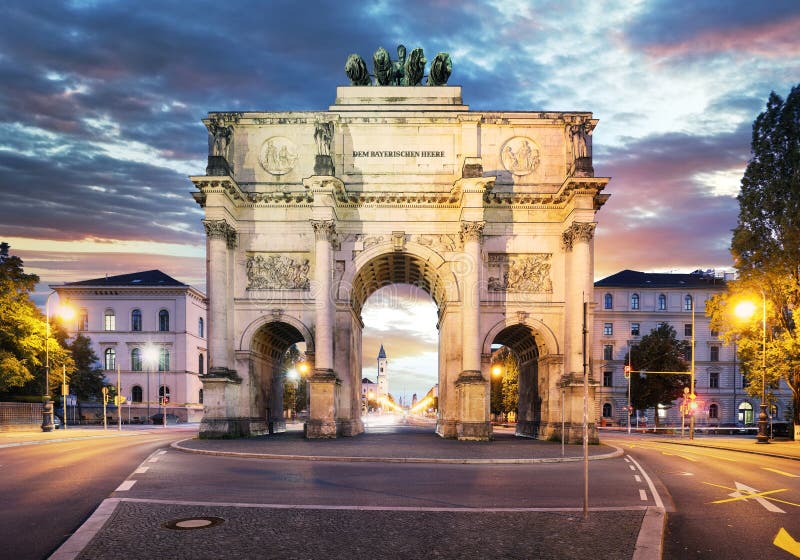 Dramatic Sunset Over Siegestor - Victory Gate Arch in Downtown Munich ...