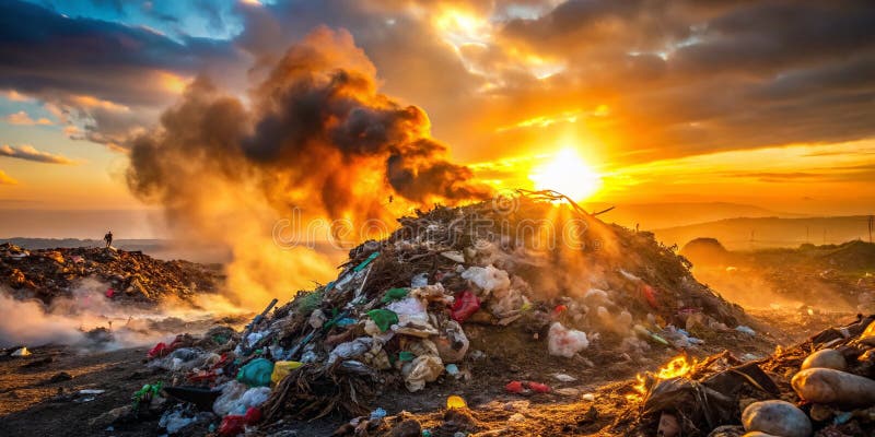 Dramatic Sunset Over a Toxic Waste Dump Fire a Long Exposure Capture of ...