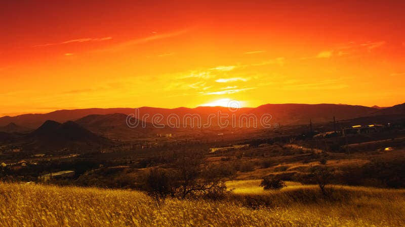 Dramatic Sunset Over Valley. Stock Image - Image of environment, cloud ...