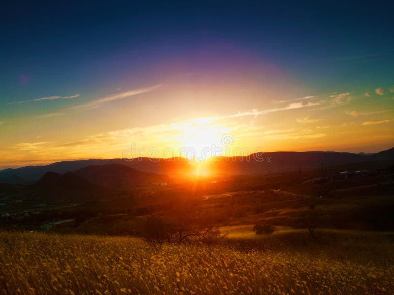 Sunset Over Australian Mountains and Fields Stock Photo - Image of ...