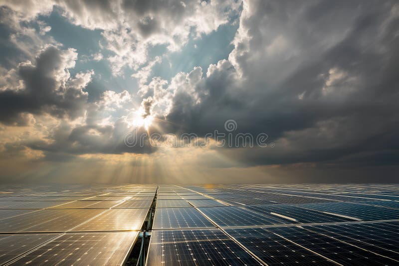 Dramatic Sunset Over Vast Solar Panel Stock Photo - Image of ...