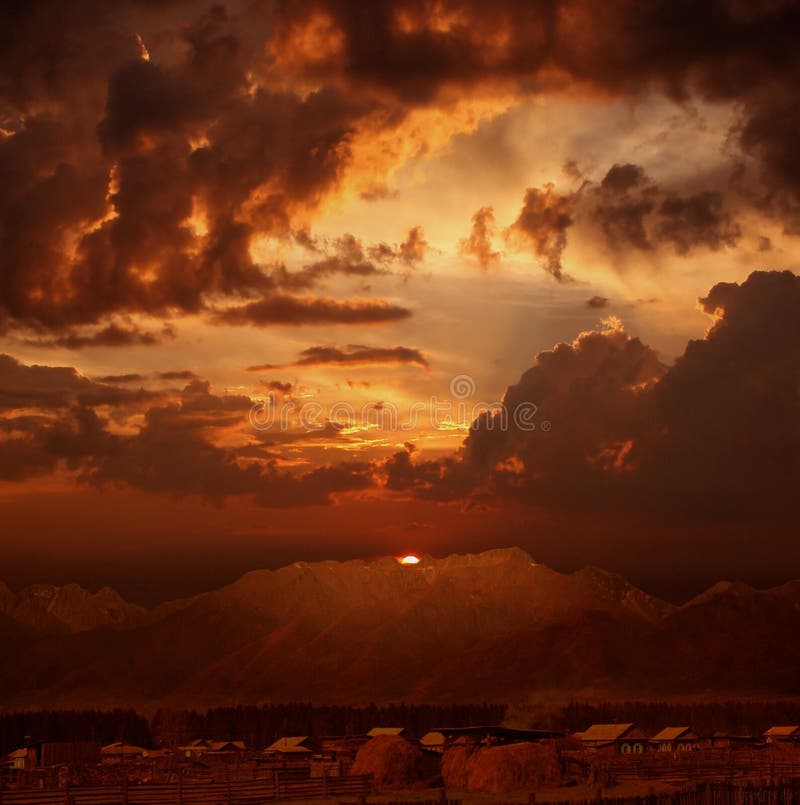 Dramatic Sunset Over Village Stock Image - Image of beautiful ...