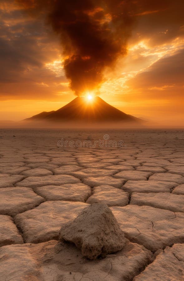 Dramatic Sunset Over Volcanic Eruption Stock Illustration ...