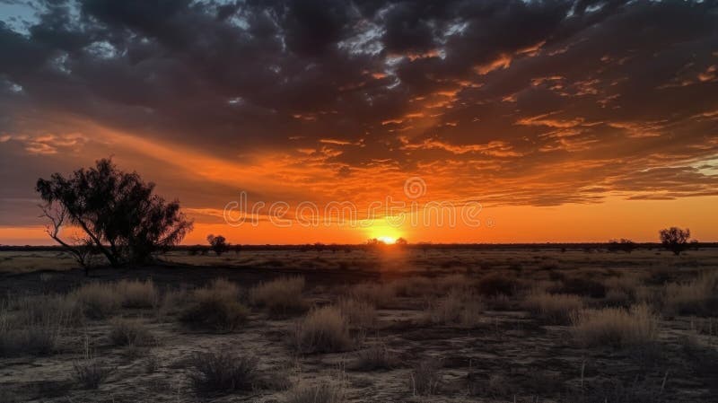 Dramatic Sunset Over a Wide Panoramic Landscape - Made with Generative ...