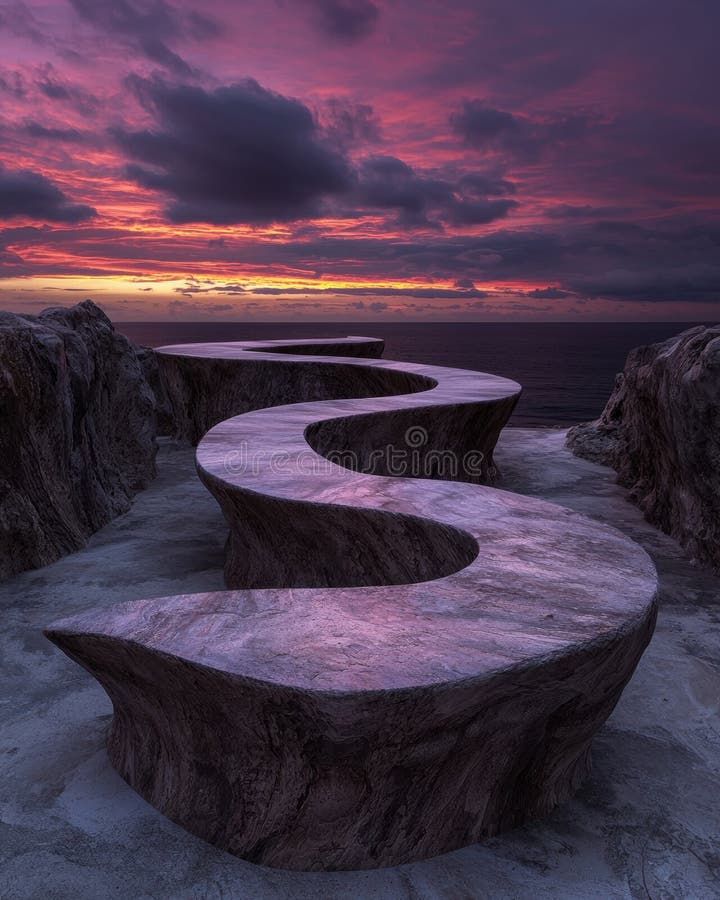 Dramatic Sunset Over a Winding Stone Path on a Cliff Edge. Stock ...