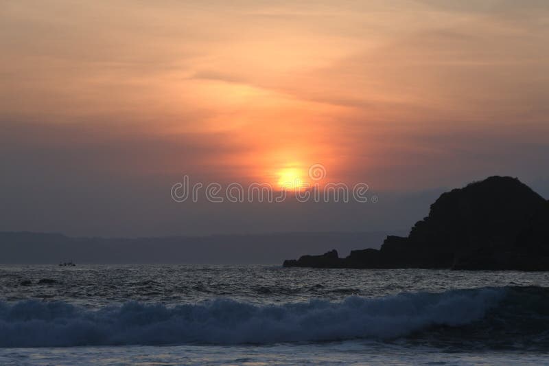 Dramatic Sunset at Papuma Beach in Jember, East Java, Indonesia. Stock ...