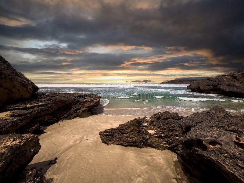 Dramatic Sunset at Pennington Bay Beach on Kangaroo Island Stock Photo ...