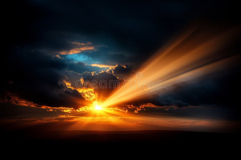 Dramatic Sunset with Powerful Rays of Light Breaking through Dark ...