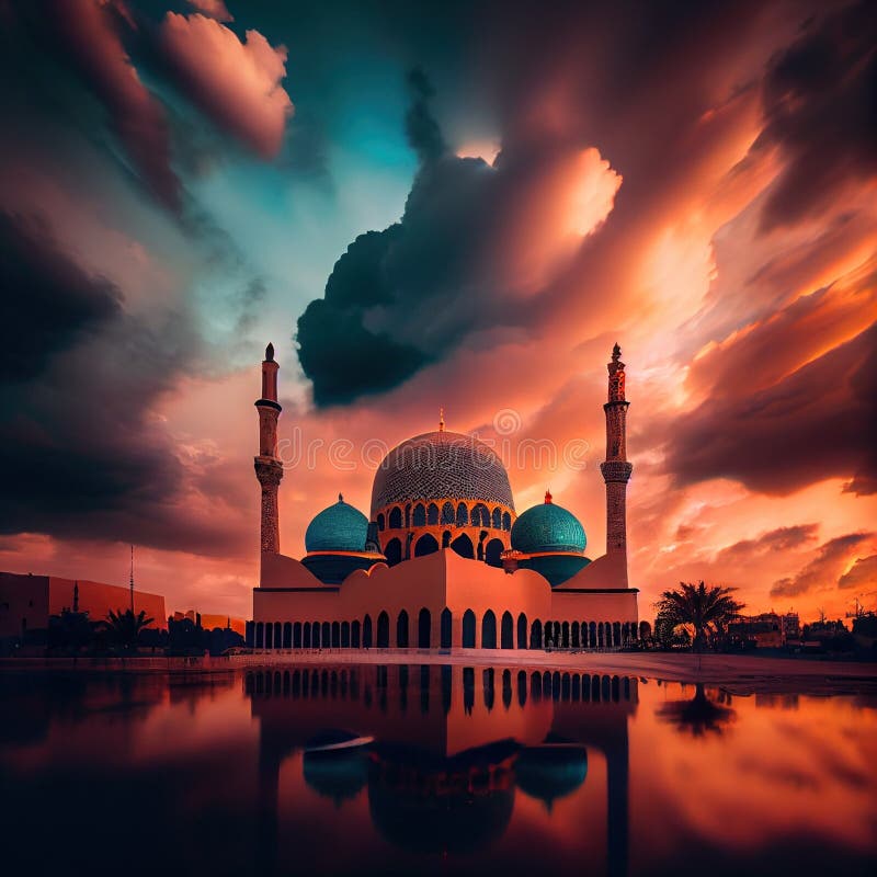 Dramatic Sunset at Ramadan Mosque, Islamic Masterpiece Made with ...