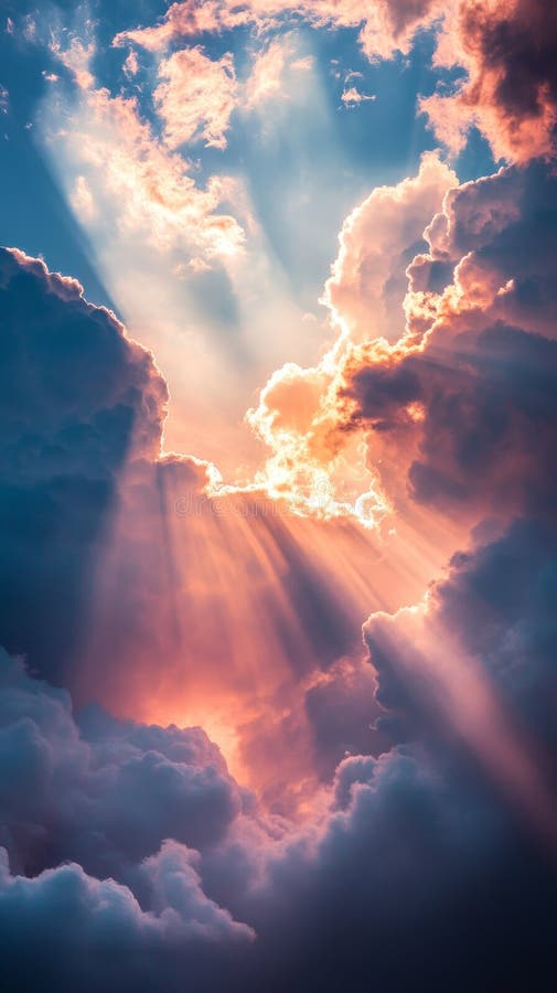 Dramatic Sunset Rays Breaking through Storm Clouds Stock Image - Image ...