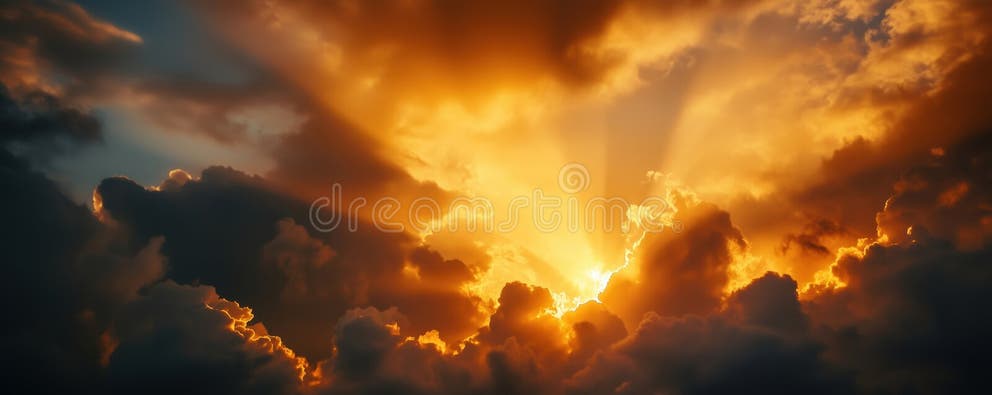 Dramatic Sunset with Rays of Light Breaking through Dark Clouds Stock ...