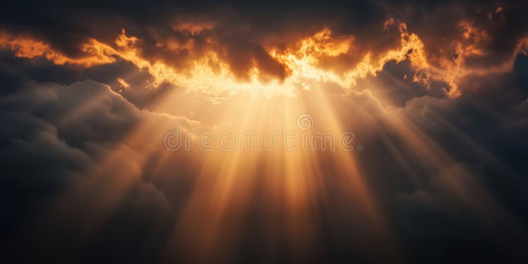 Dramatic Sunset with Rays of Light Breaking through Dark Clouds Stock ...
