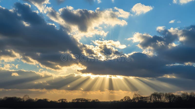 Dramatic Sunset with Rays of Light through Clouds in a Beautiful Sky ...