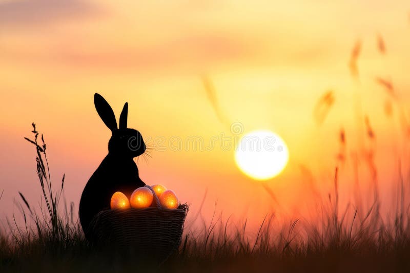 A Dramatic Sunset Scene with an Easter Bunny Silhouetted Against the ...