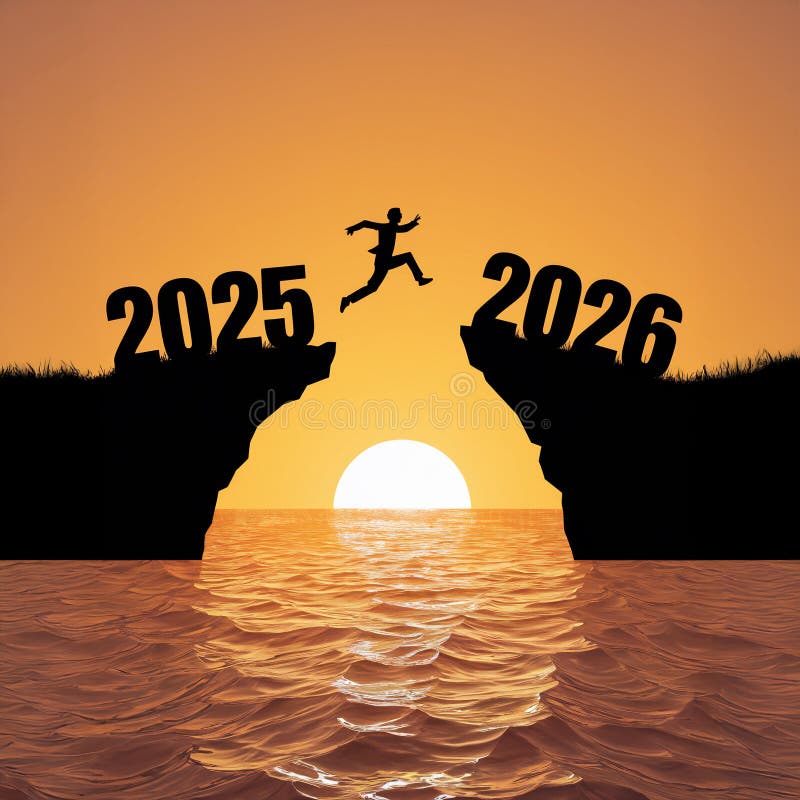 In a Dramatic Sunset Scene, a Silhouette of a Person Leaps from a Cliff ...