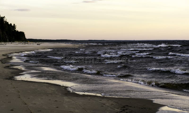 Dramatic Sunset, Seashore, Strong Winds and Blurred Waves, Stock Image ...