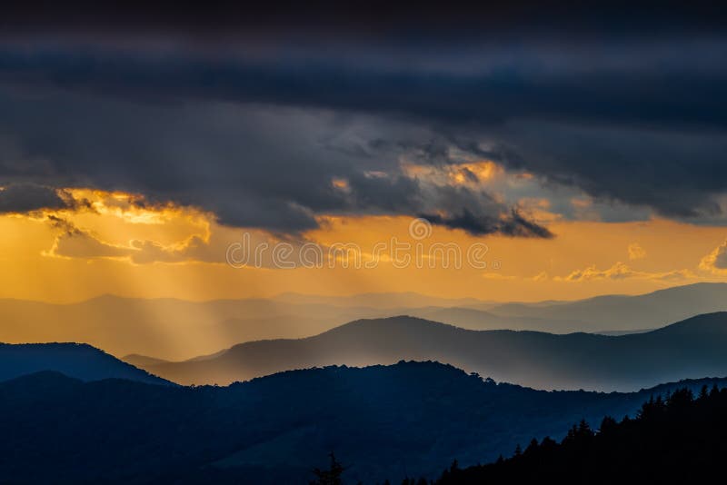 Dramatic Sunset of the Sharp Ridges of the Blue Ridge Mountains Stock ...