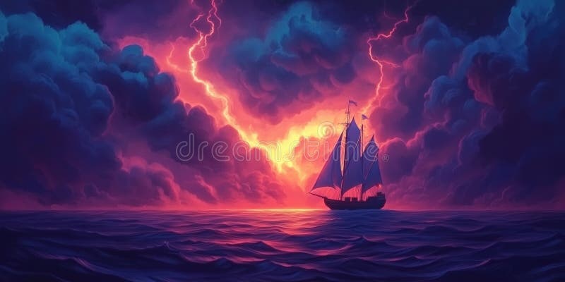 Sailing Ship Stormy Seas Dramatic Lightning Landscape Stock Photos - Free & Royalty-Free Stock ...