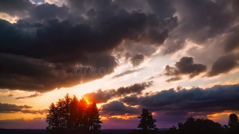 Dramatic Sunset Behind Industrial Silhouette with Thick Smoke Emissions ...