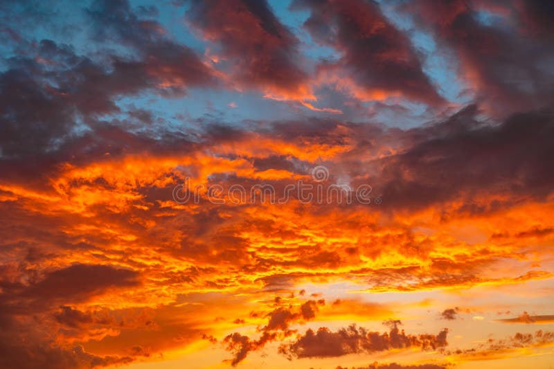 Dramatic Sunset Sky Backdrop Photo. Orange Clouds Stock Image - Image of sunrise, summer: 377910433