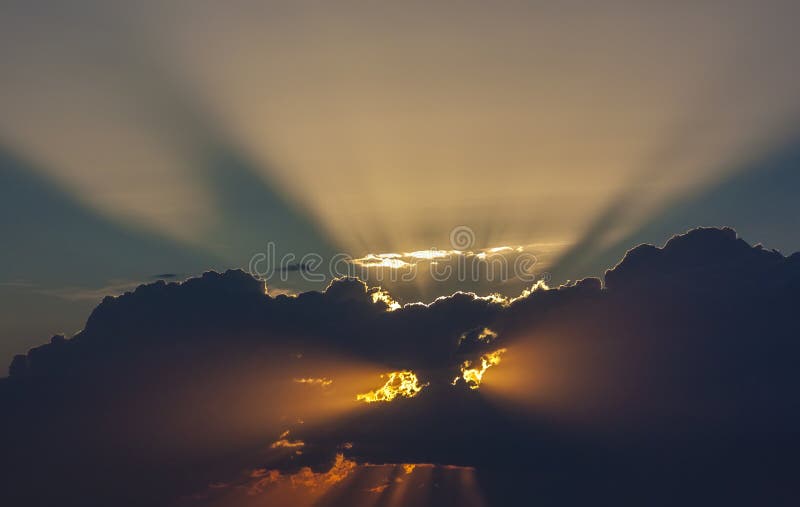 Dramatic Sunset Sky with Beames of Light through Clouds Stock Photo ...