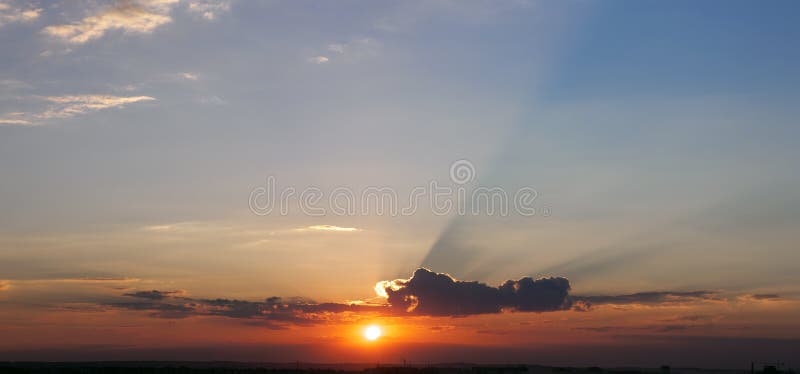 Dramatic Sunset Sky with Beames of Light through Clouds Panorama Stock ...