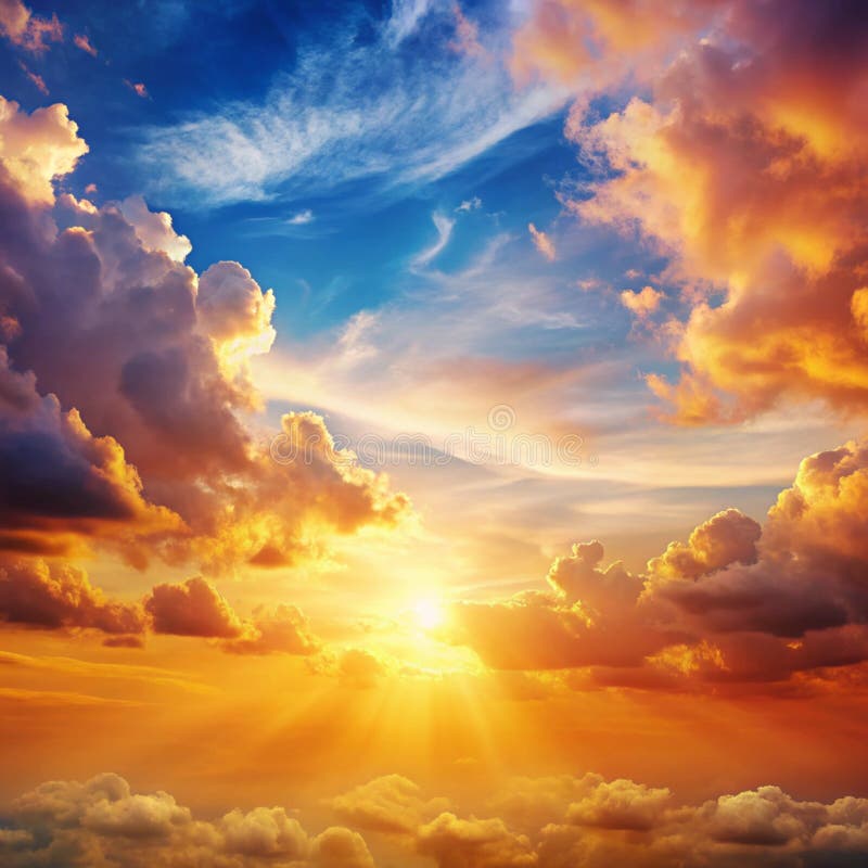 Dramatic Sunset Sky with Clouds Stock Image - Image of sunbeams, blue: 383963937
