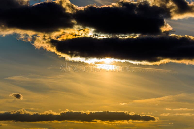 Dramatic Sunset Sky with Clouds and Sun Rays Stock Photo - Image of ...