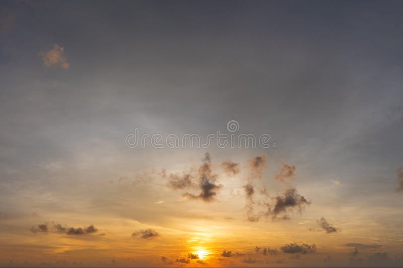 Dramatic Sunset Sky Covered with Colorful Yellow Clouds. Panoramic ...