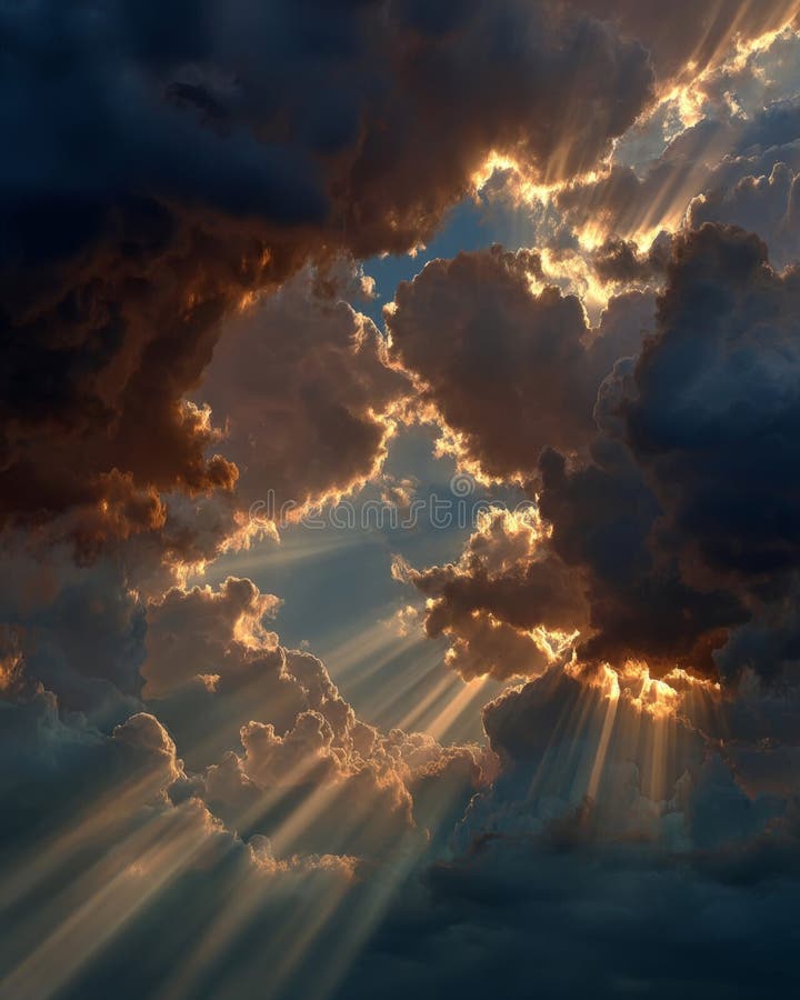 Dramatic Sunset Sky with Crepuscular Rays Stock Illustration ...
