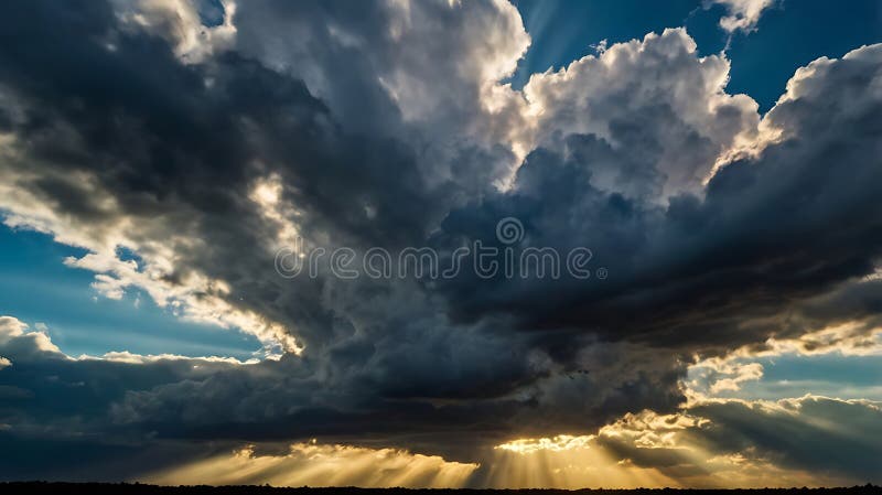 Dramatic Sunset Sky with Crepuscular Rays Breaking through Clouds Stock ...