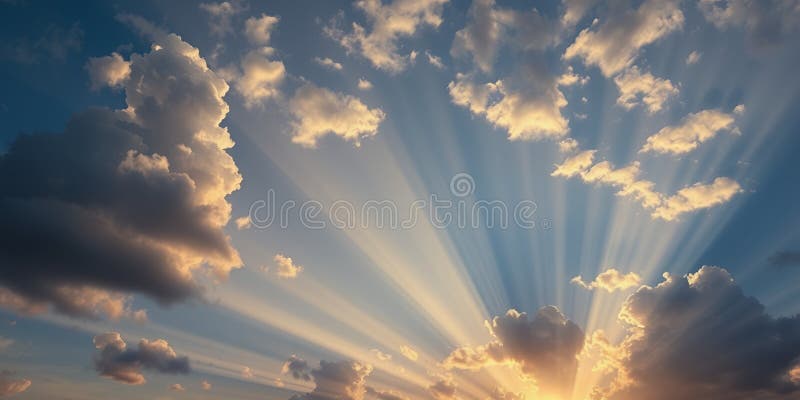 Dramatic Sunset Sky with Crepuscular Rays Golden Hour Cloudscape Stock ...