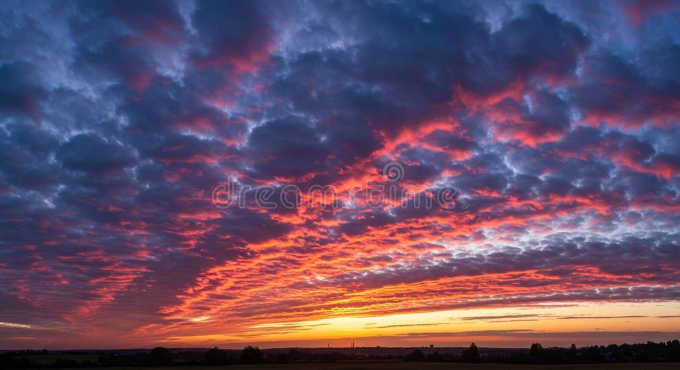Dramatic Sunset with a Sky Filled with Scattered Clouds Reflecting ...