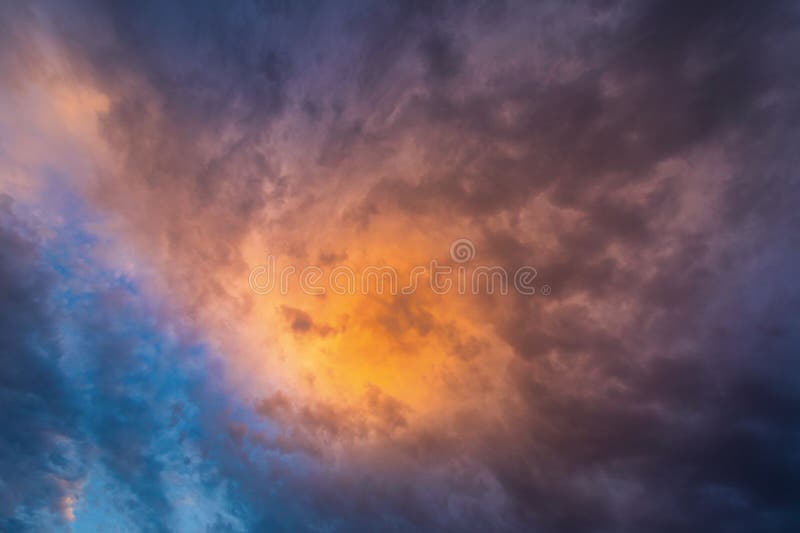 Dramatic Sunset Sky with Heavy Storm Clouds Stock Photo - Image of ...