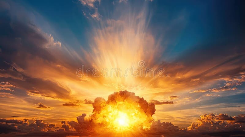 Dramatic Sunset Sky Illuminated by a Huge Nuclear Explosion. Stock ...