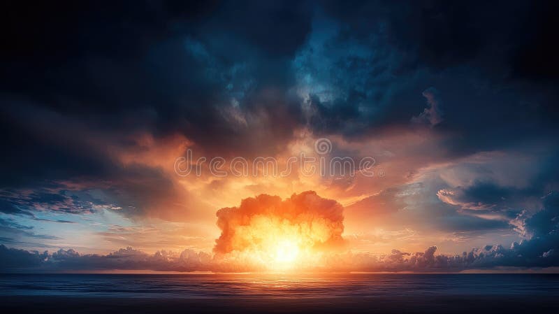 Dramatic Sunset Sky Illuminated by a Huge Nuclear Explosion. Stock ...