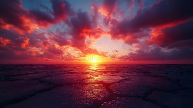 Dramatic Sunset Sky Over Ocean 3D Render Stock Illustration ...