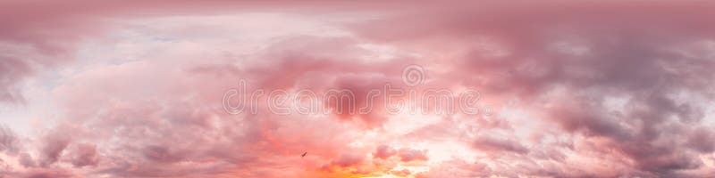 Dramatic Sunset Sky Panorama with Bright Glowing Red Pink Cumulus ...