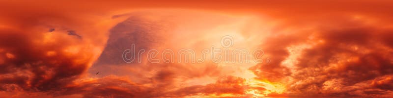 Dramatic Sunset Sky Panorama with Bright Glowing Red Pink Cumulus ...