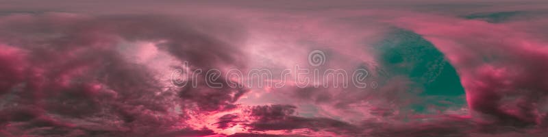 Dramatic Sunset Sky Panorama with Bright Glowing Red Pink Cumulus ...