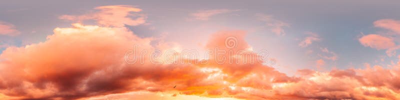 Dramatic Sunset Sky Panorama with Bright Glowing Red Pink Cumulus ...